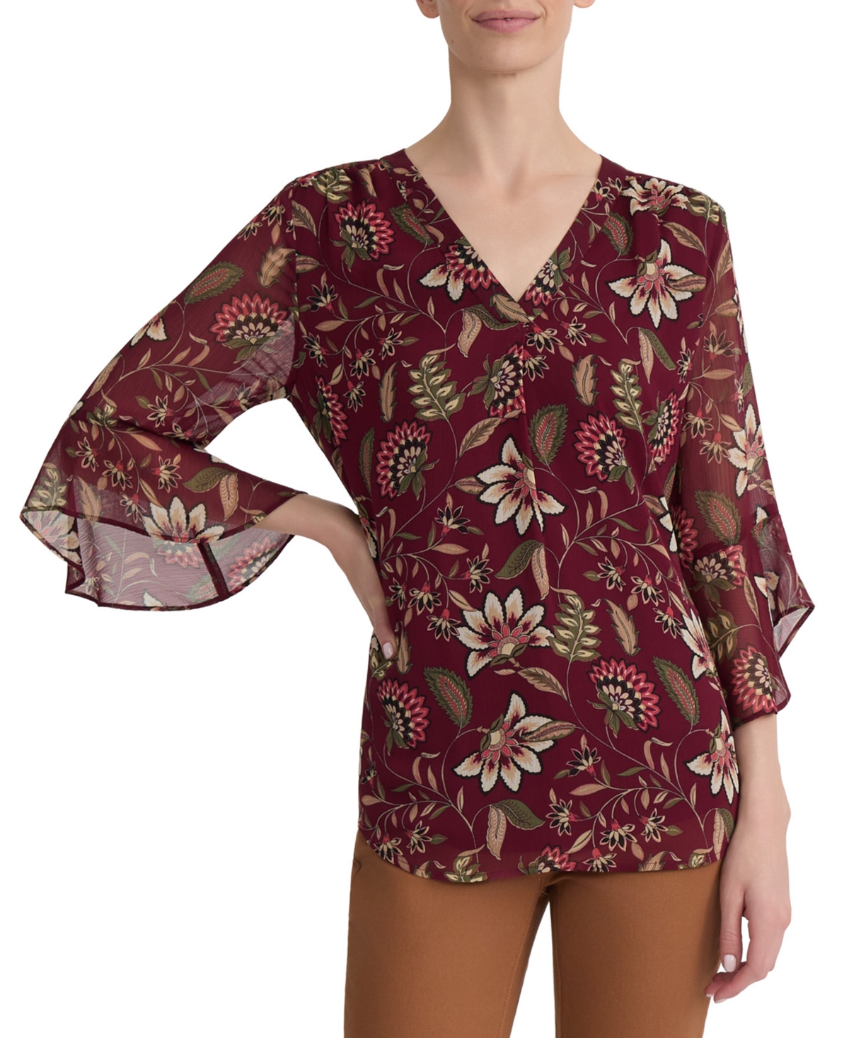 Click here for Jones New York Womens V-Neck Flutter-Sleeve Floral... prices