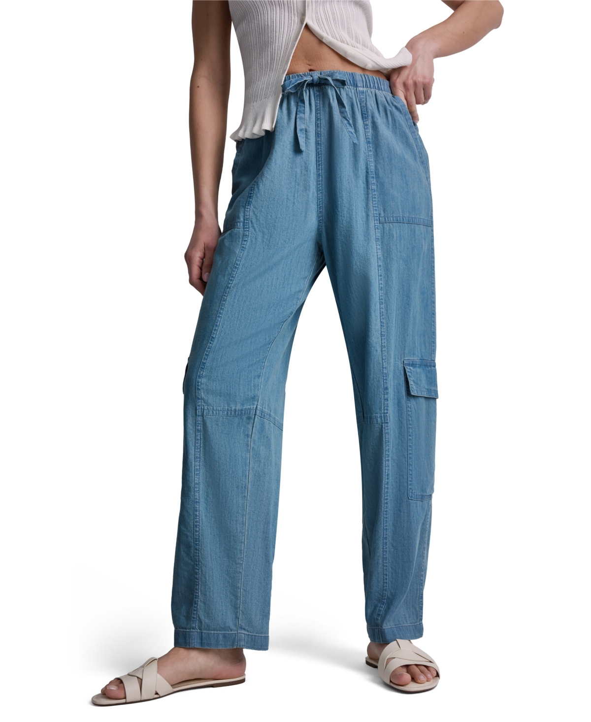 Click here for Bcbg Womens Pull-On Chambray Cargo Pants - Light B... prices