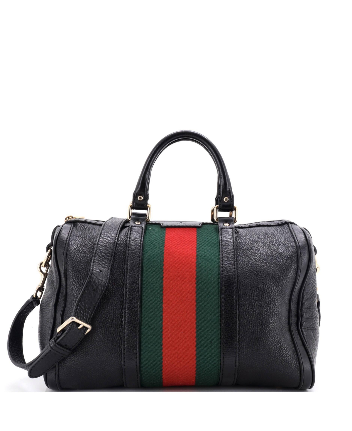 Click here for Pre-Owned Gucci Medium Vintage Web Boston Bag Leat... prices