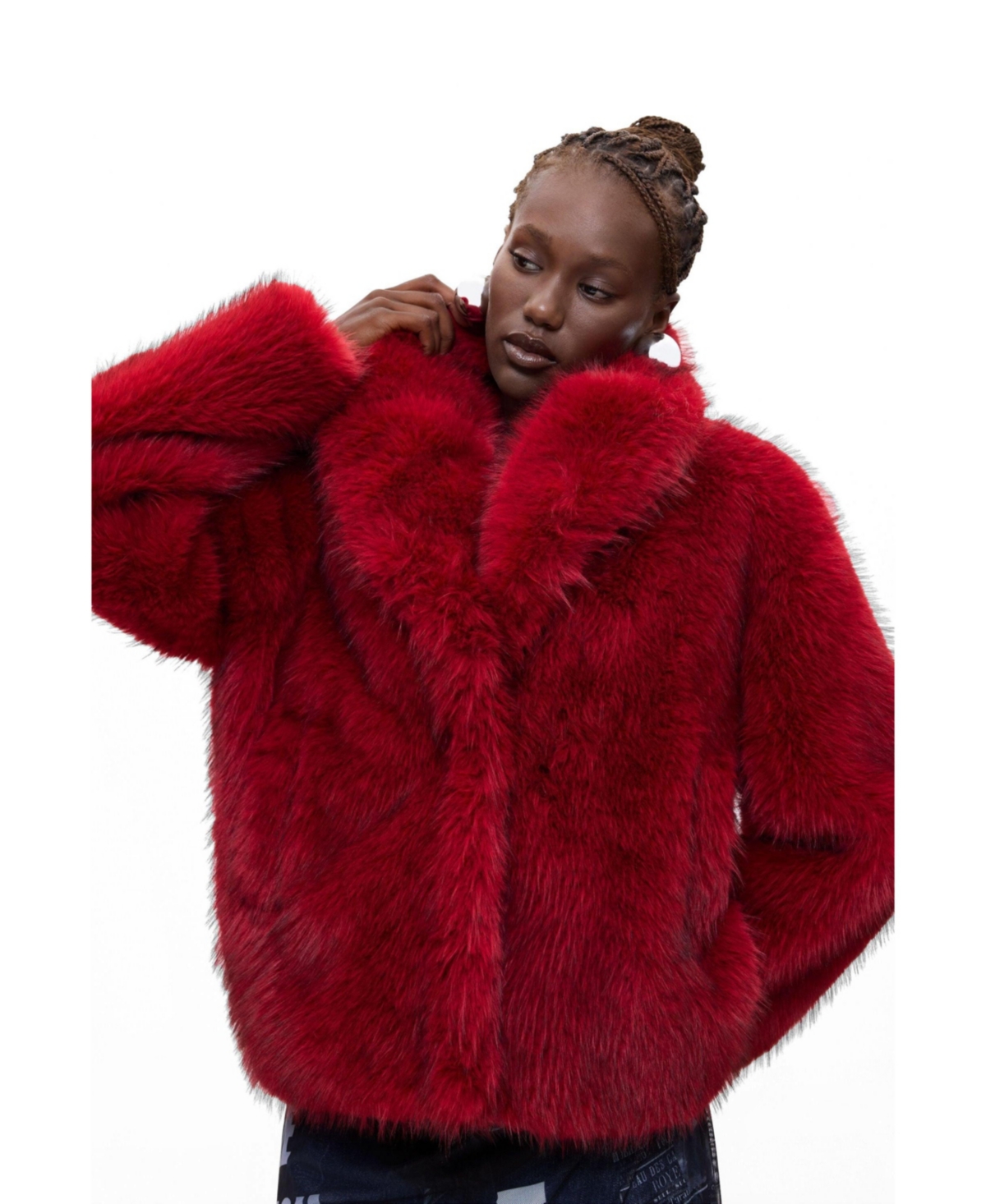 Click here for Desigual Womens Short Fur Coat - Light/Pastel Red prices