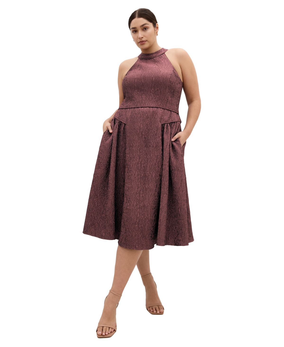 Click here for City Chic Plus Size Halter Jacquard A-Line Midi Dr... prices