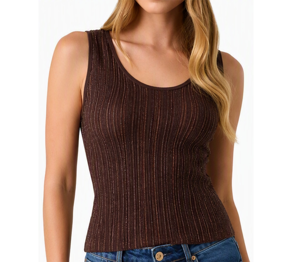 Click here for Guess Womens Audrey Sheer Lurex Sleeveless Top - D... prices