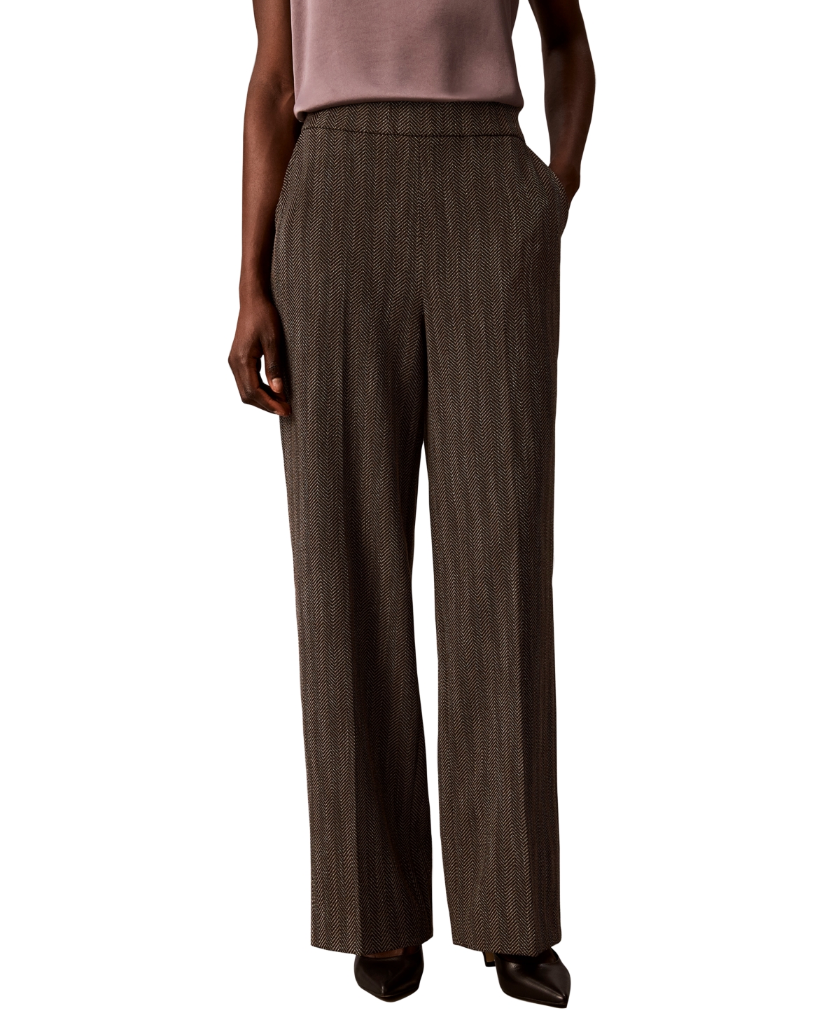 Click here for Calvin Klein Womens Pull-On Wide-Leg Herringbone P... prices