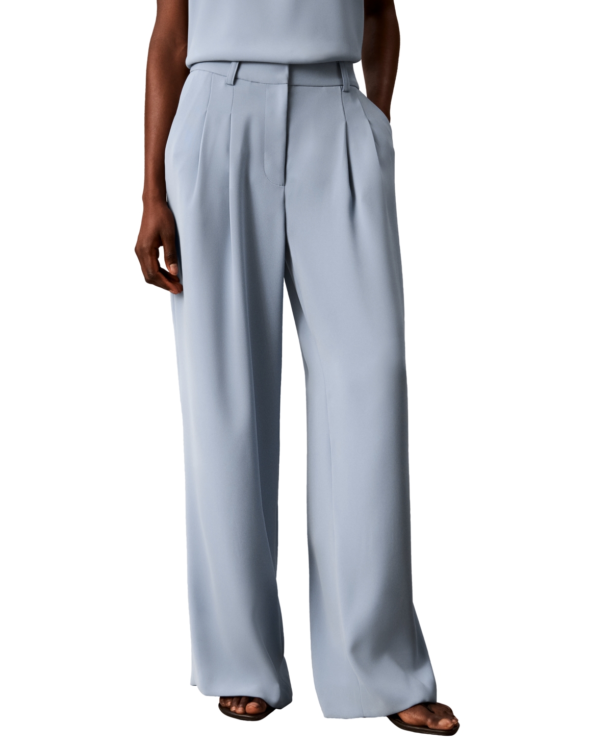 Click here for Calvin Klein Womens High-Rise Double-Pleat Wide-Le... prices
