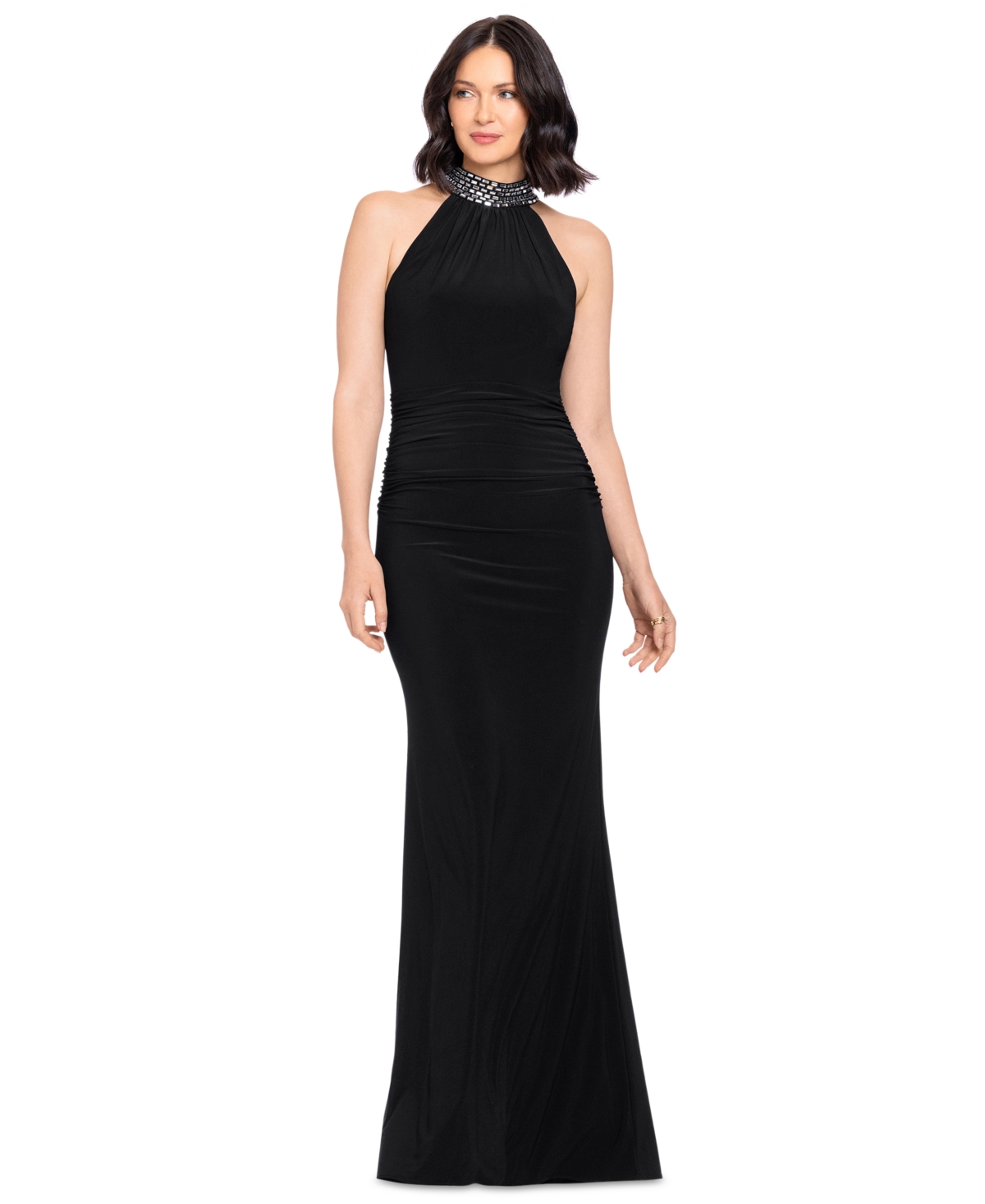 Click here for Betsy & Adam Petite Beaded Mock Neck Sleeveless Go... prices