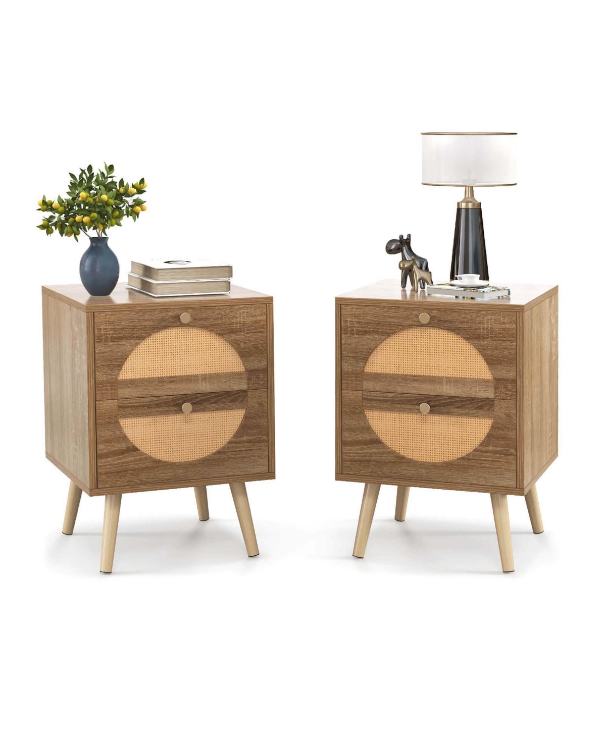 Click here for Costway 2 Pieces Rattan Nightstand with 2 Drawers... prices