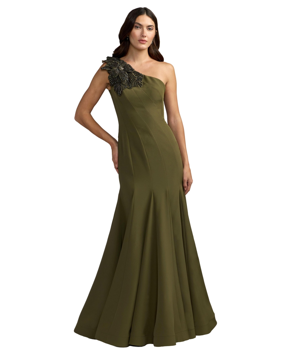 Click here for Mac Duggal Petite Crepe One Shoulder Gown With Flo... prices