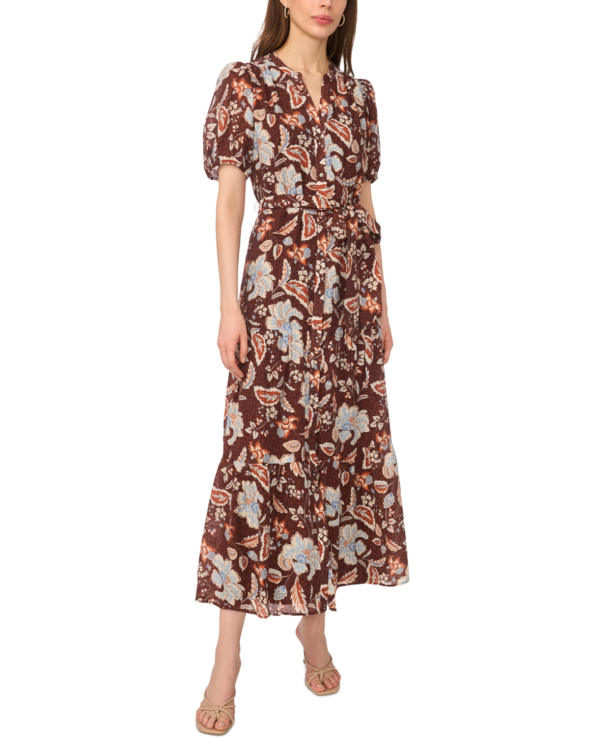 Click here for Msk Womens Puff-Sleeve Floral Tiered Maxi Dress -... prices