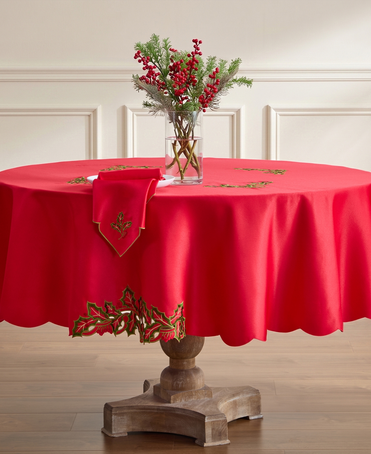 Click here for Lenox Holiday Holly Leaf Cutwork Scalloped Hem Tab... prices