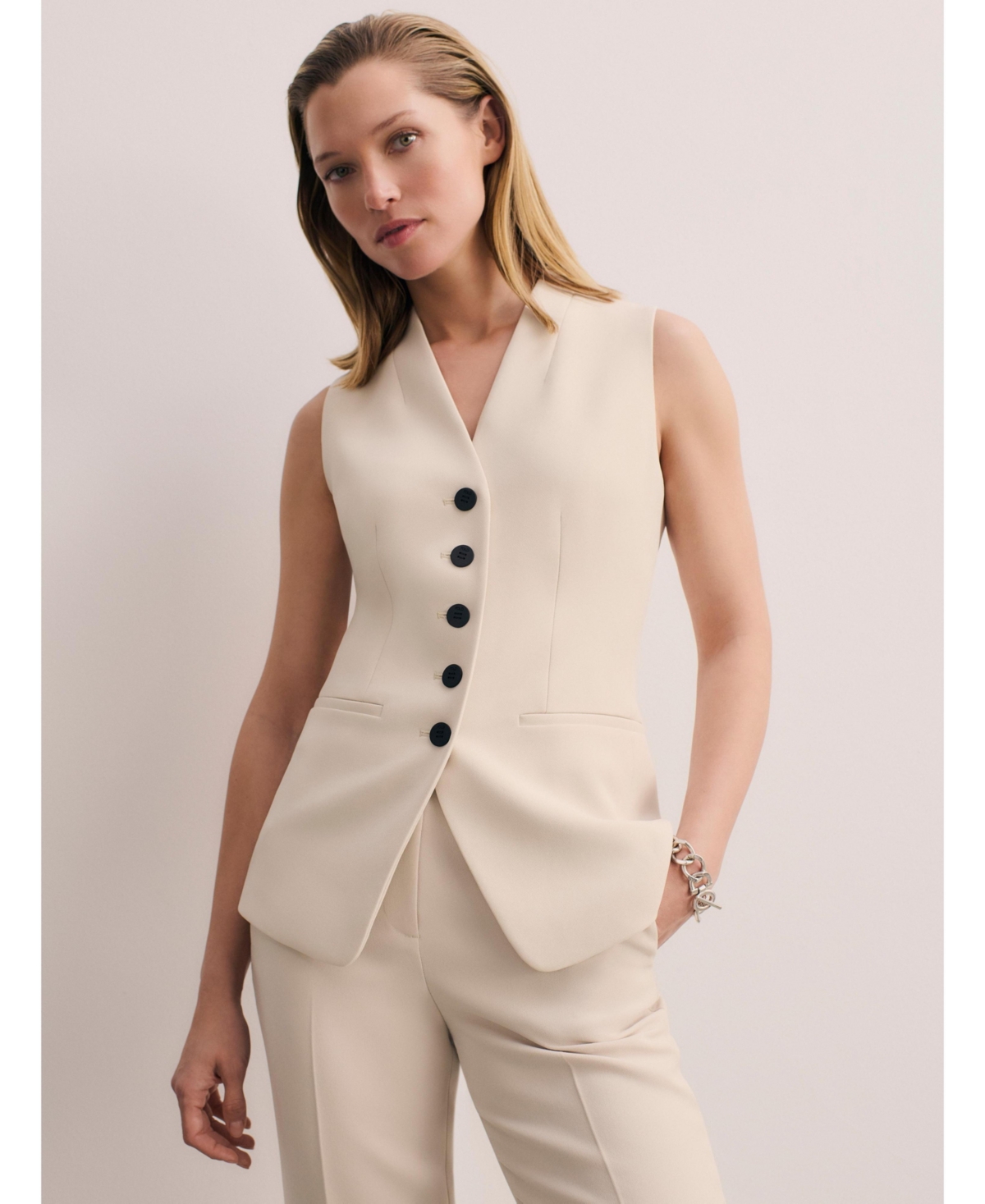 Click here for The Fold Womens Hartley Tailored Waistcoat - Neutr... prices