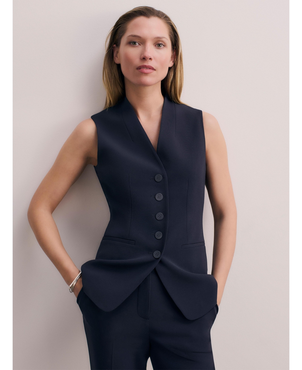 Click here for The Fold Womens Hartley Tailored Waistcoat - Navy prices