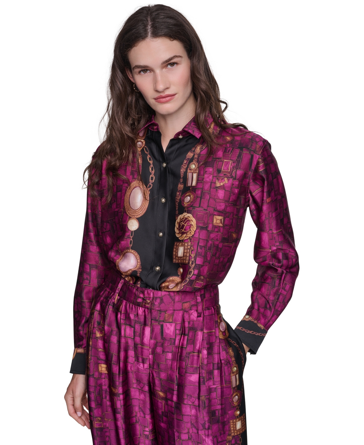 Click here for Karl Lagerfeld Paris Petite Gold Floral Printed Lo... prices