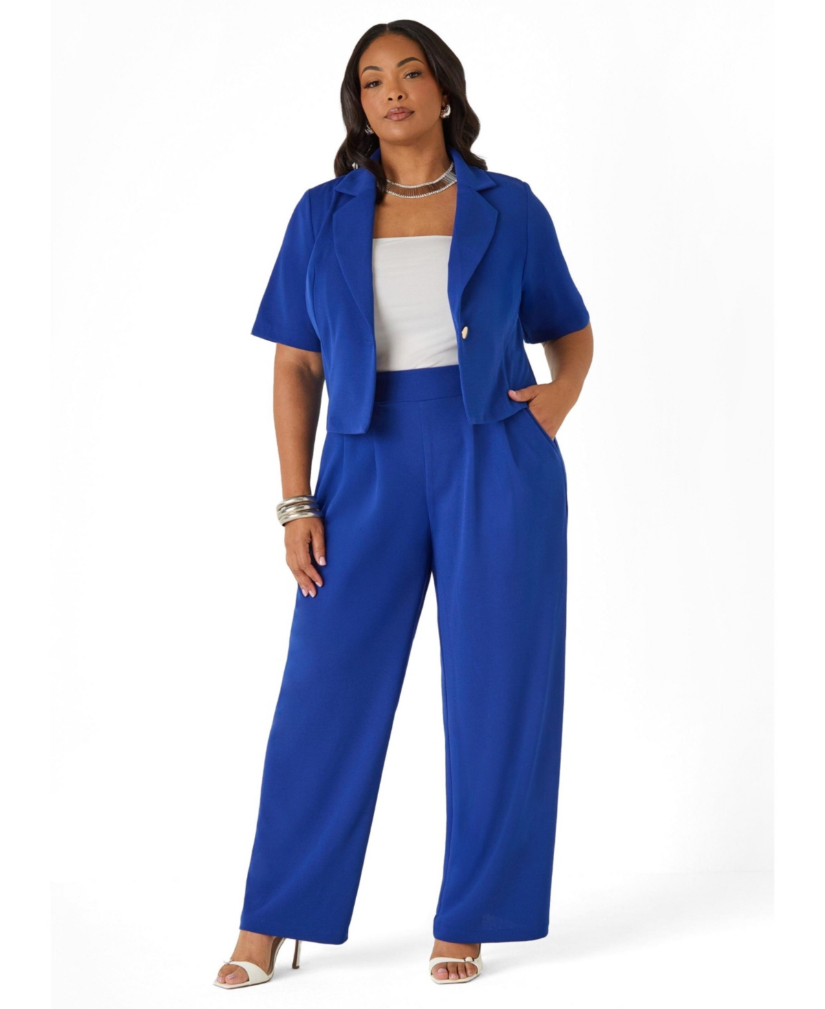 Click here for Ashley Stewart Womens Pleated Wide Leg Pants - Blu... prices