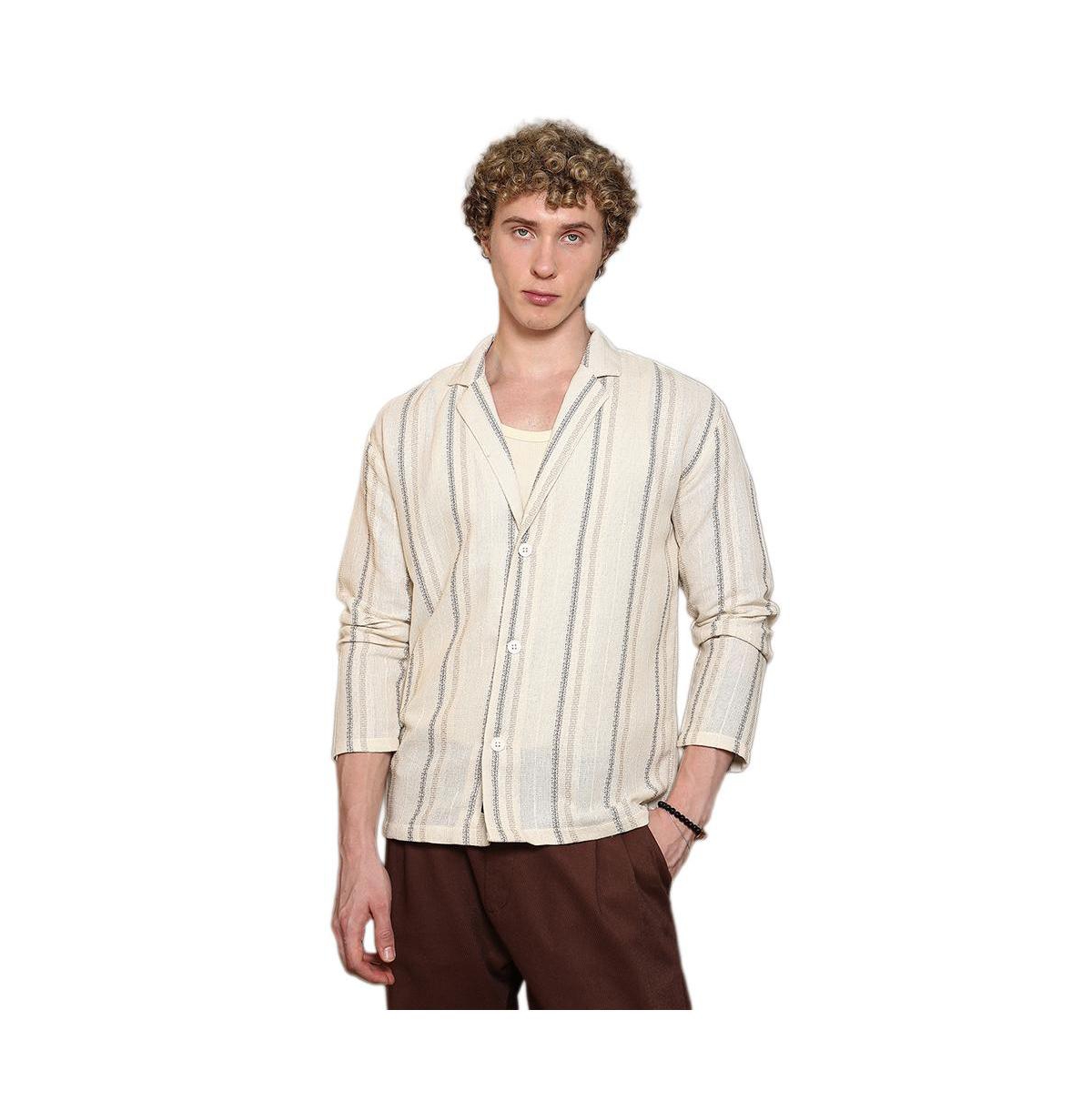Click here for Campus Sutra Mens Striped Cotton Cuban Collar Shir... prices