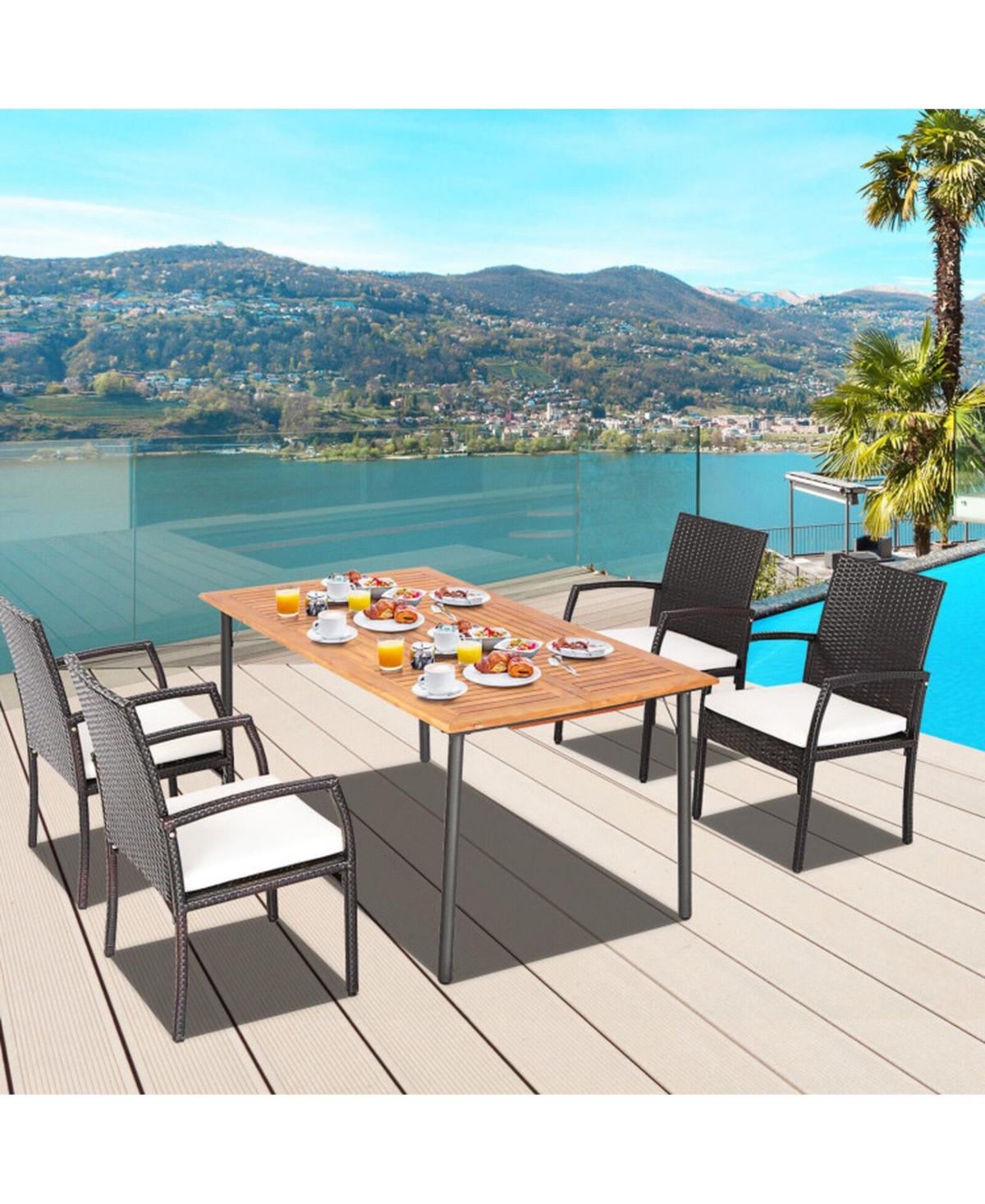 Click here for Gouun 5 Piece Outdoor Wicker Dining Set with Acaci... prices