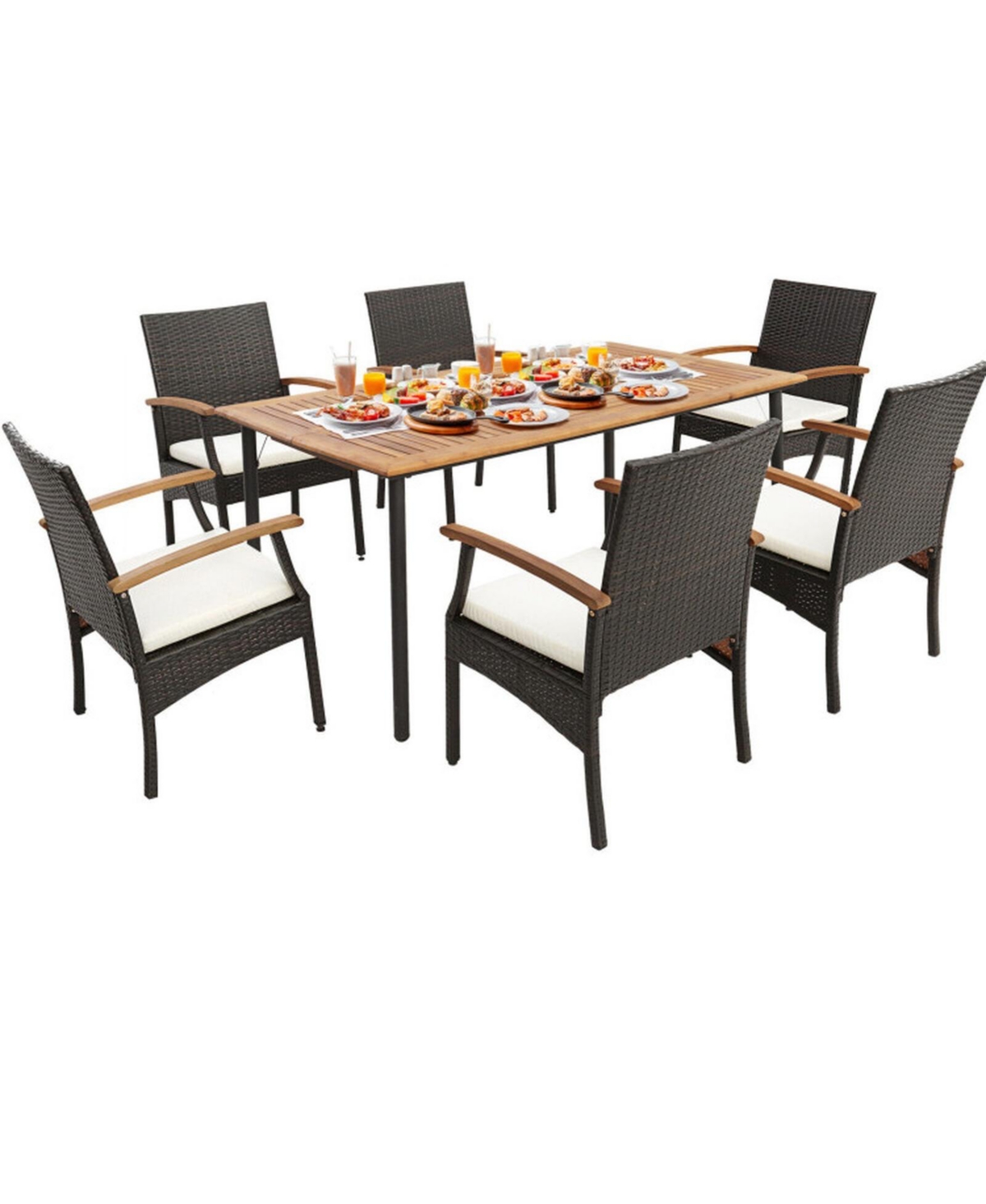 Click here for Gouun 7 Piece Outdoor Wicker Dining Set with Wood... prices