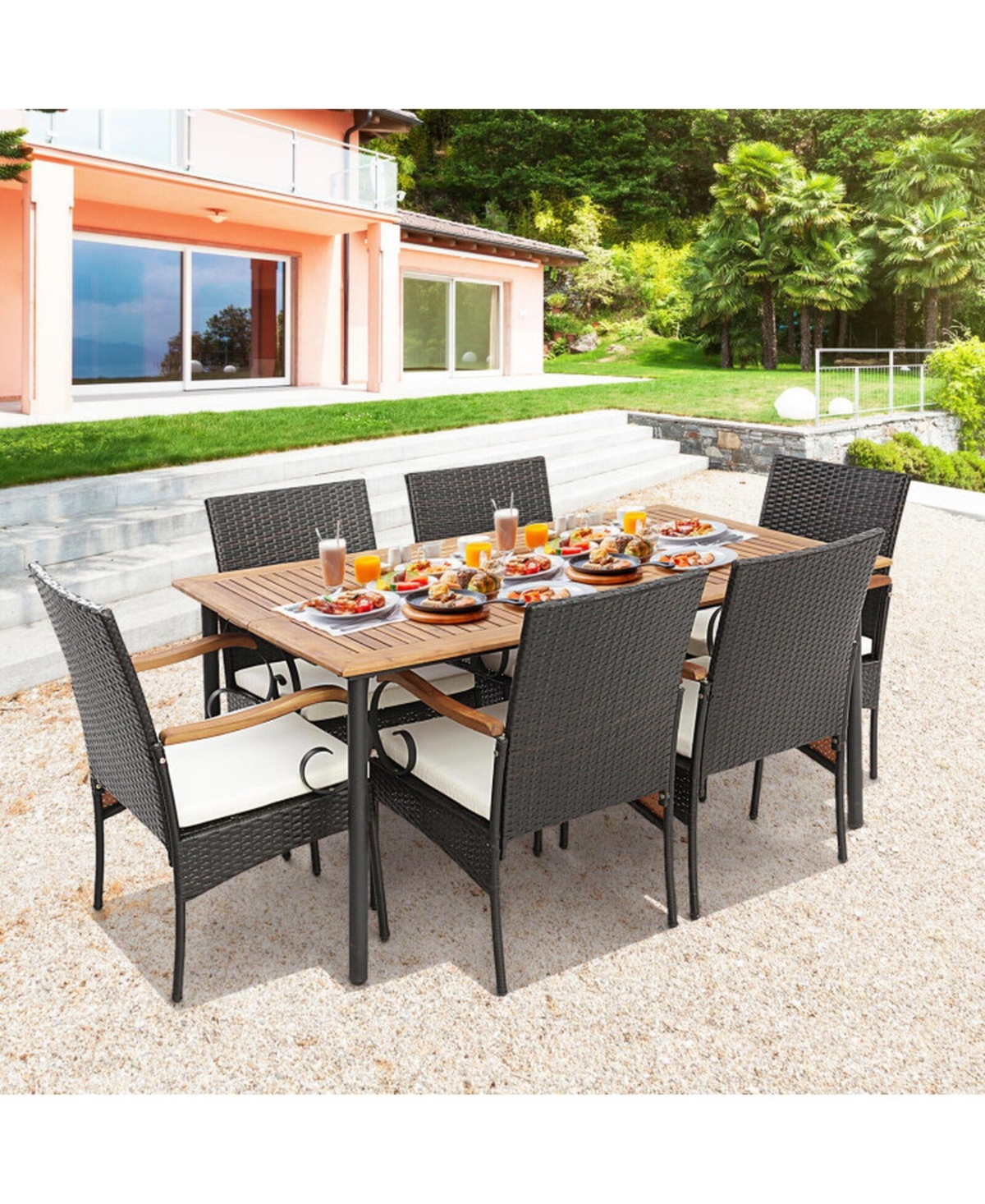 Click here for Gouun 7 Piece Outdoor Wicker Dining Set with Detac... prices