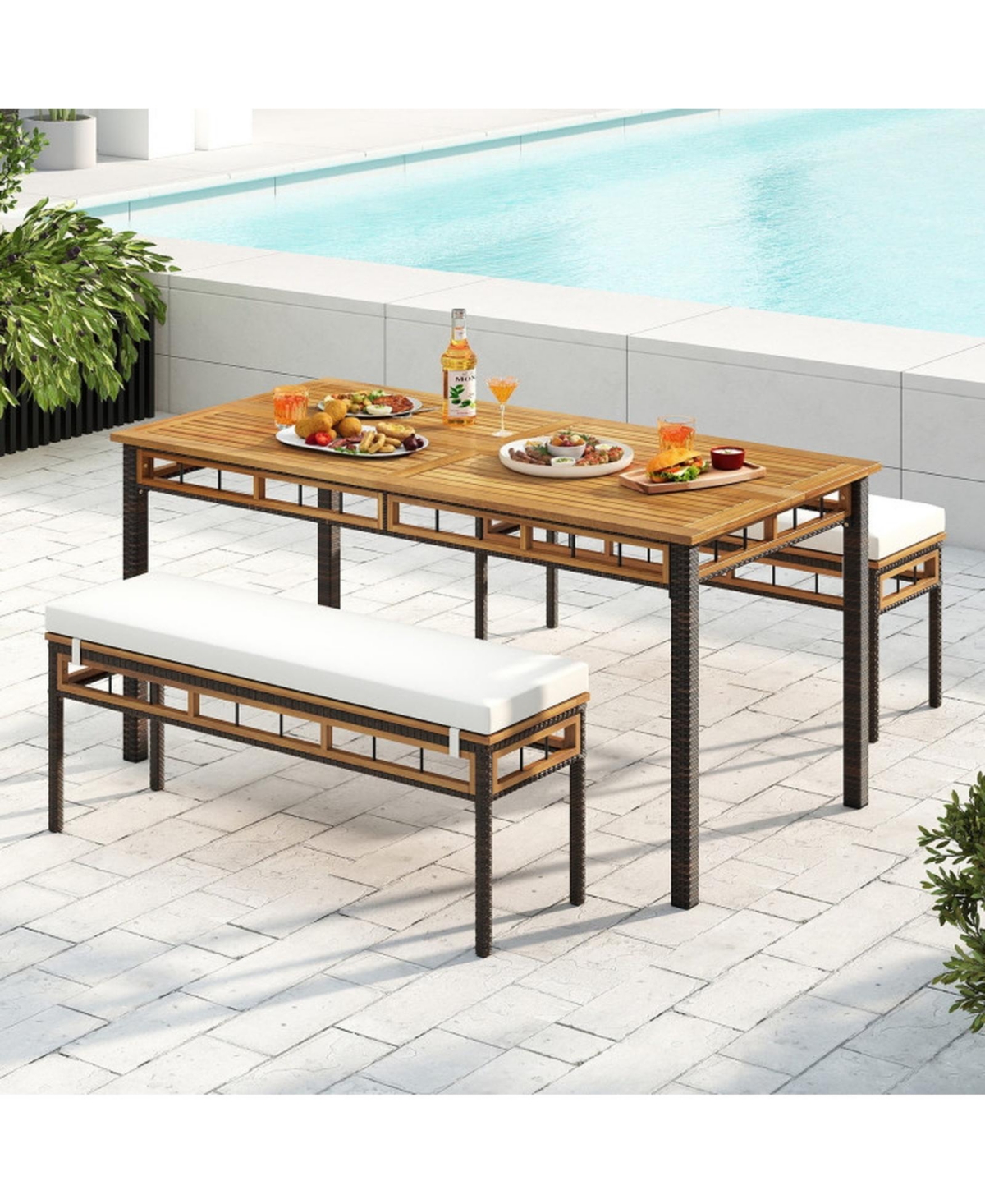 Click here for Gouun 3-Piece Acacia Wood Patio Dining Set with Pe... prices