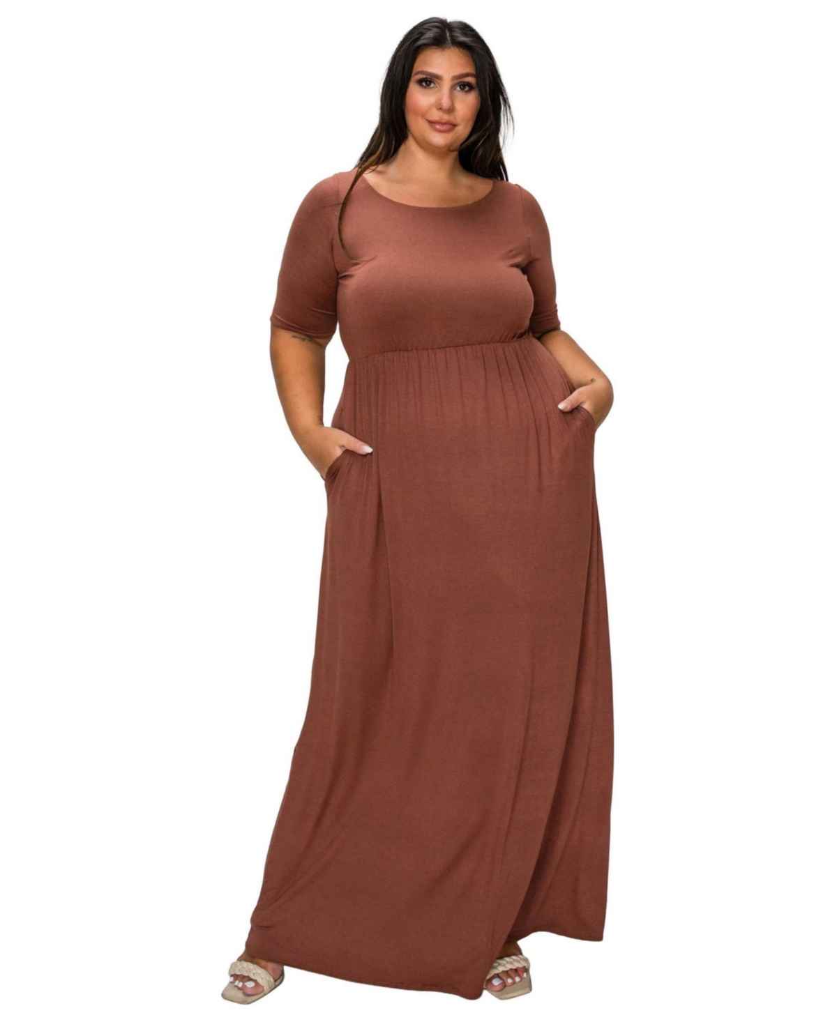 Click here for L I V D Plus Size Eva Pocket Maxi Dress - Toffee prices