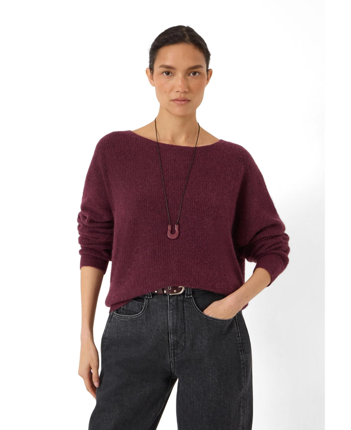 Click here for Hush Womens Bryony Slash Neck Ribbed Jumper - Burg... prices