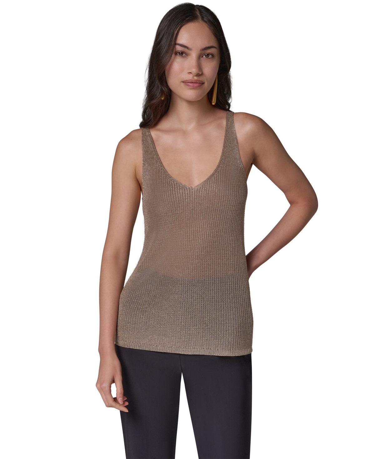 Click here for Donna Karan Womens Metallic-Knit Tank Top - Pale G... prices