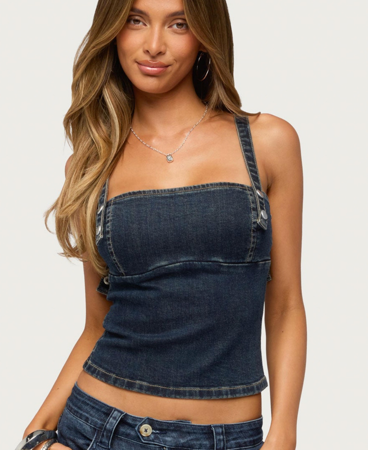 Click here for Edikted Womens Koto Sleeveless Square Neck Denim T... prices