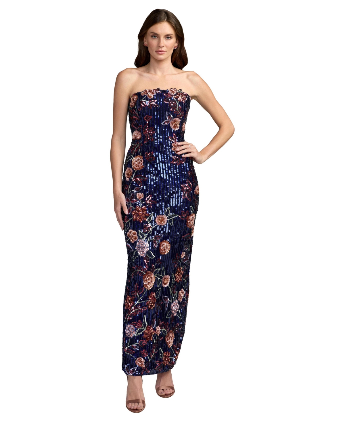 Click here for Mac Duggal Womens Strapless Floral Sequin Column G... prices