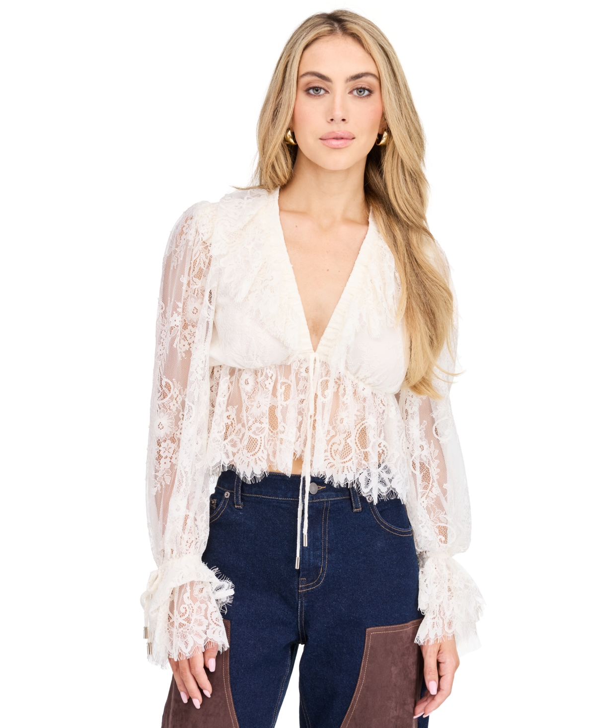 Click here for Kittenish Womens Mila Eyelash Lace Long-Sleeve V-N... prices