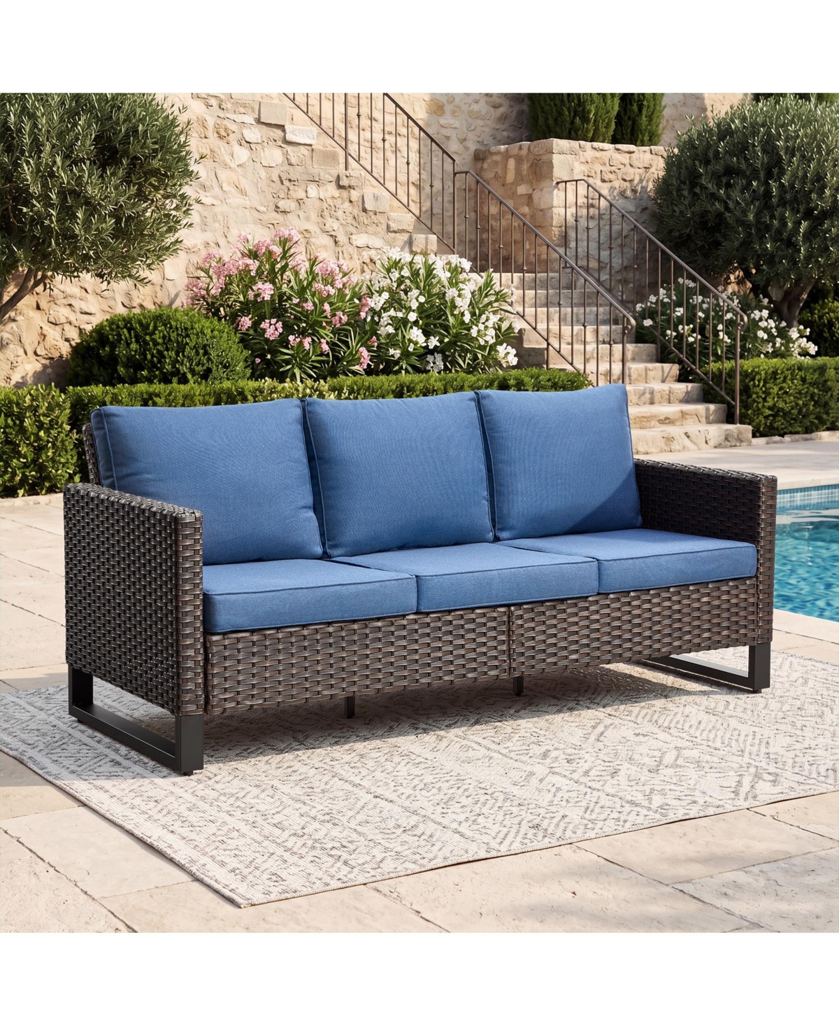 Click here for Pocassy Outdoor Patio Sofa  3-Seat Wicker Couch wi... prices