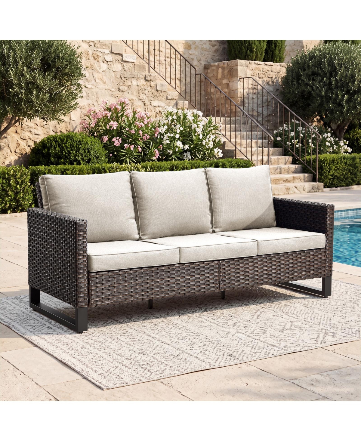 Click here for Pocassy Outdoor Patio Sofa  3-Seat Wicker Couch wi... prices
