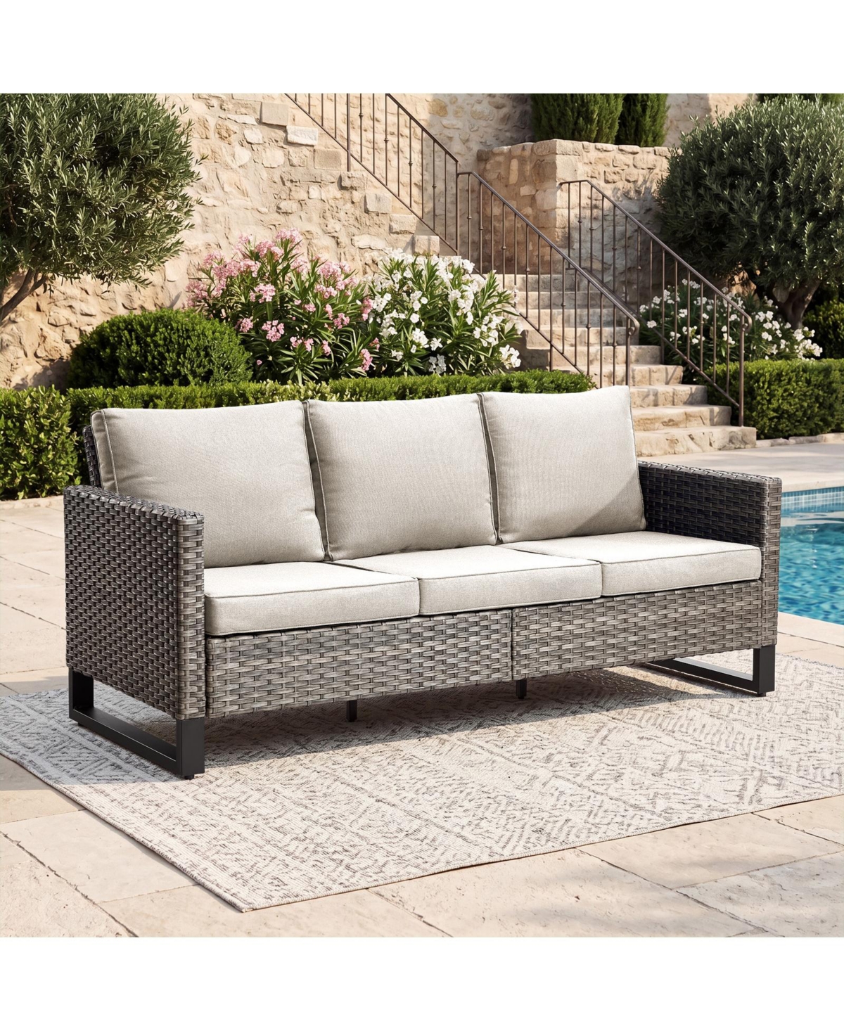 Click here for Pocassy Outdoor Patio Sofa  3-Seat Wicker Couch wi... prices