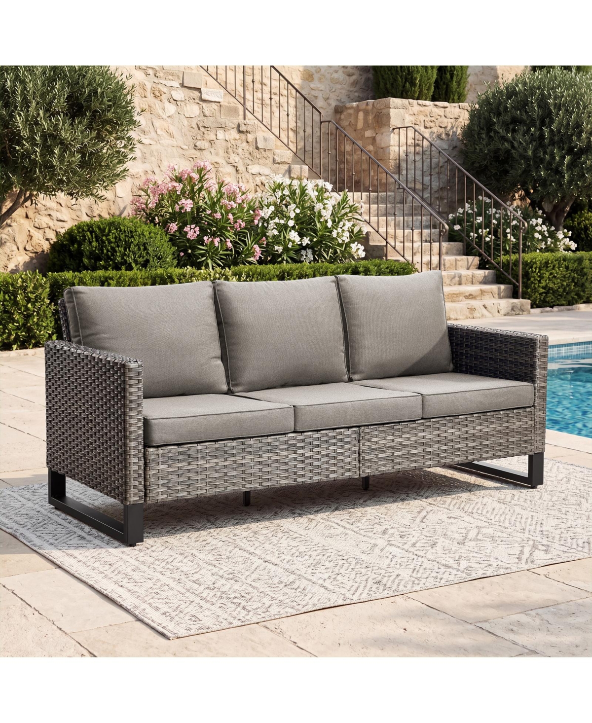 Click here for Pocassy Outdoor Patio Sofa  3-Seat Wicker Couch wi... prices