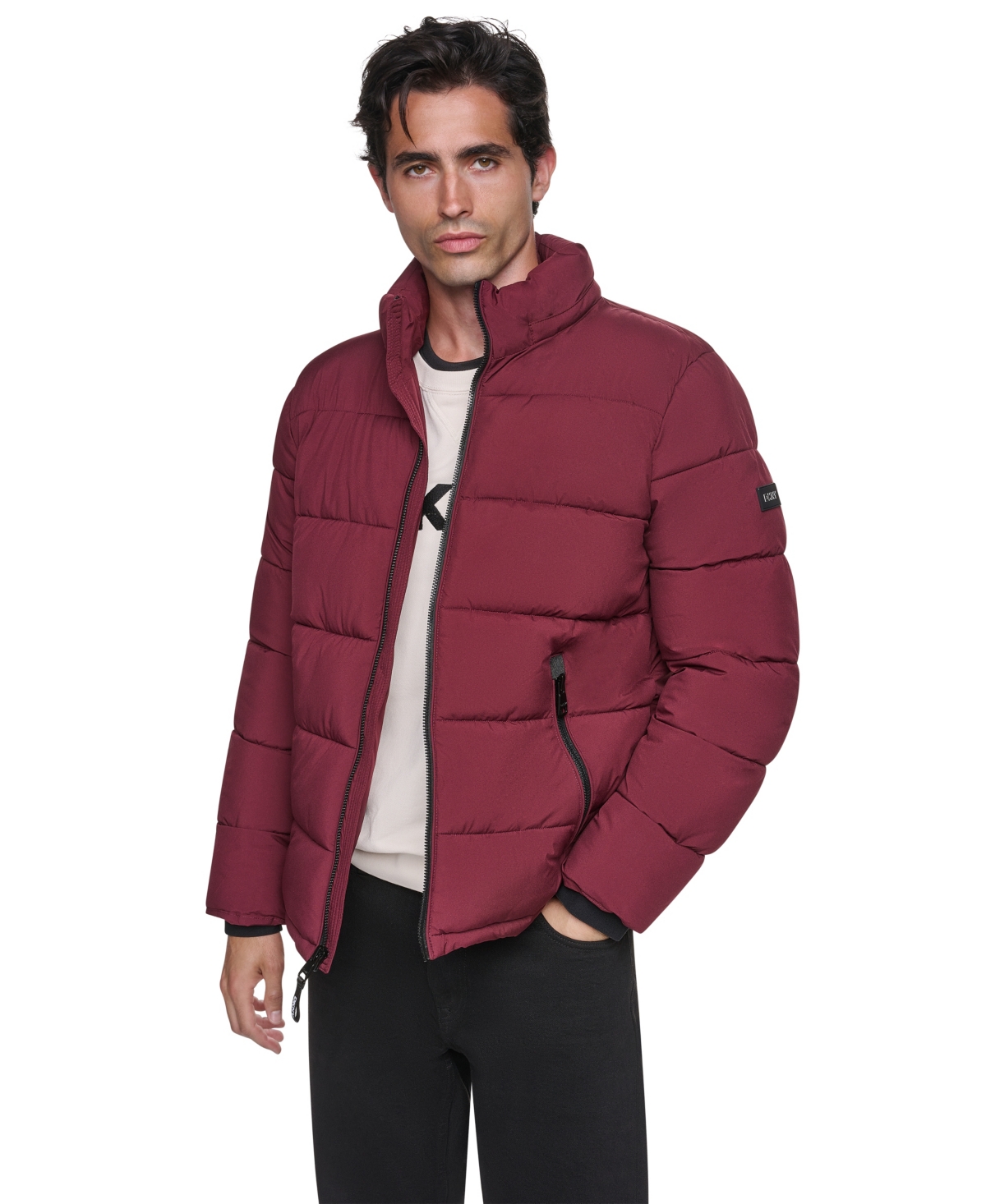 Click here for Dkny Mens Hooded Puffer Jacket - Oxblood prices