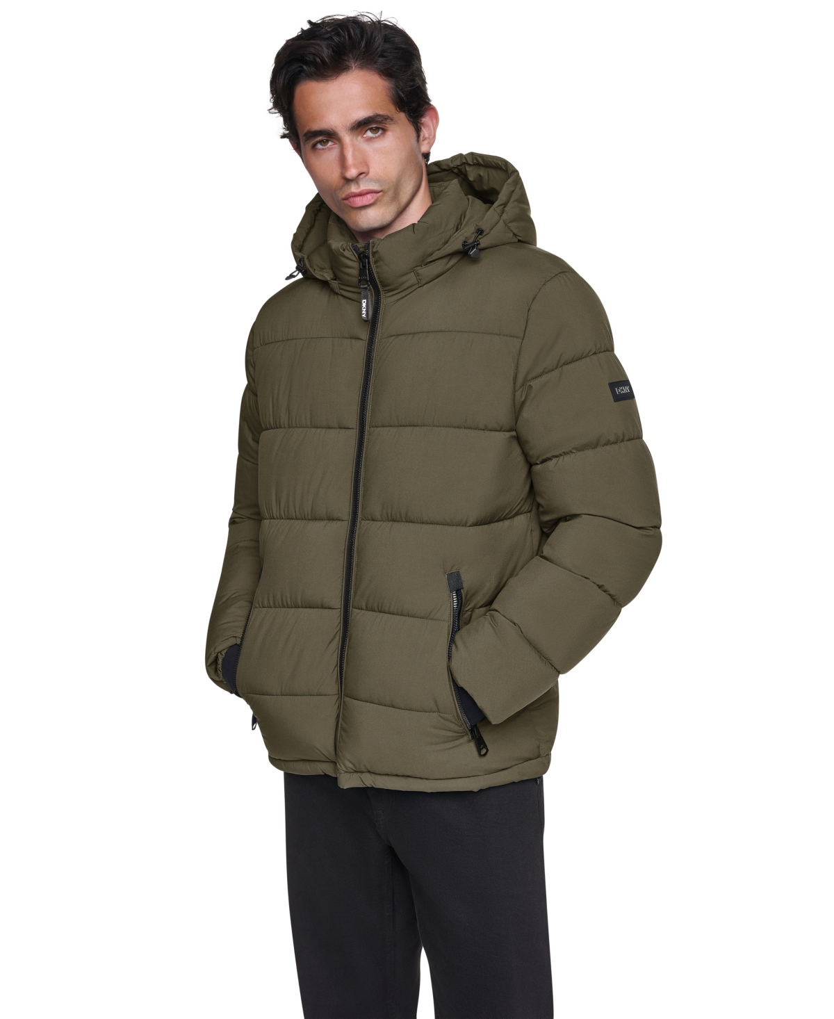Click here for Dkny Mens Hooded Puffer Jacket - Olive prices