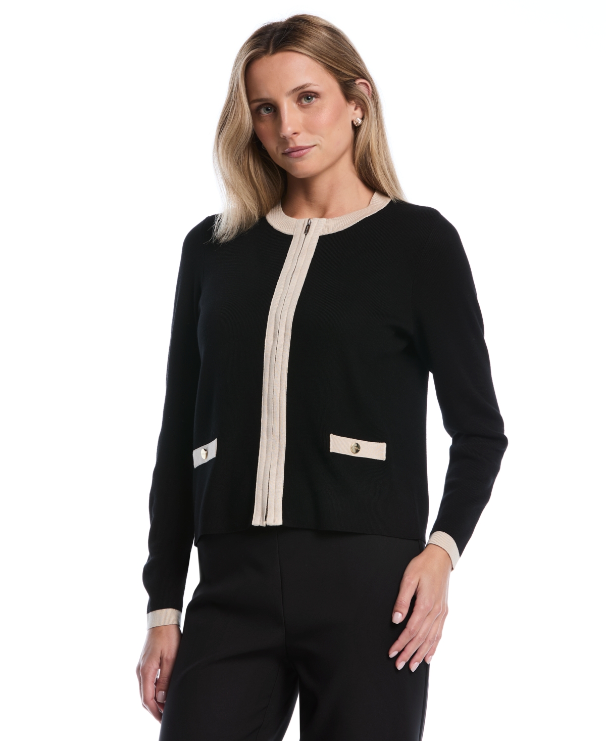 Click here for Rafaella Petite Colorblock Zip-Up Crewneck Cardiga... prices