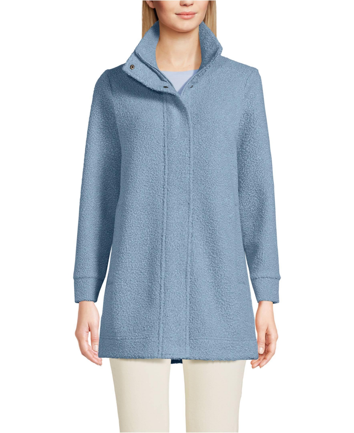 Click here for Lands End Womens Tall Boucle Fleece Coat - Pale sl... prices