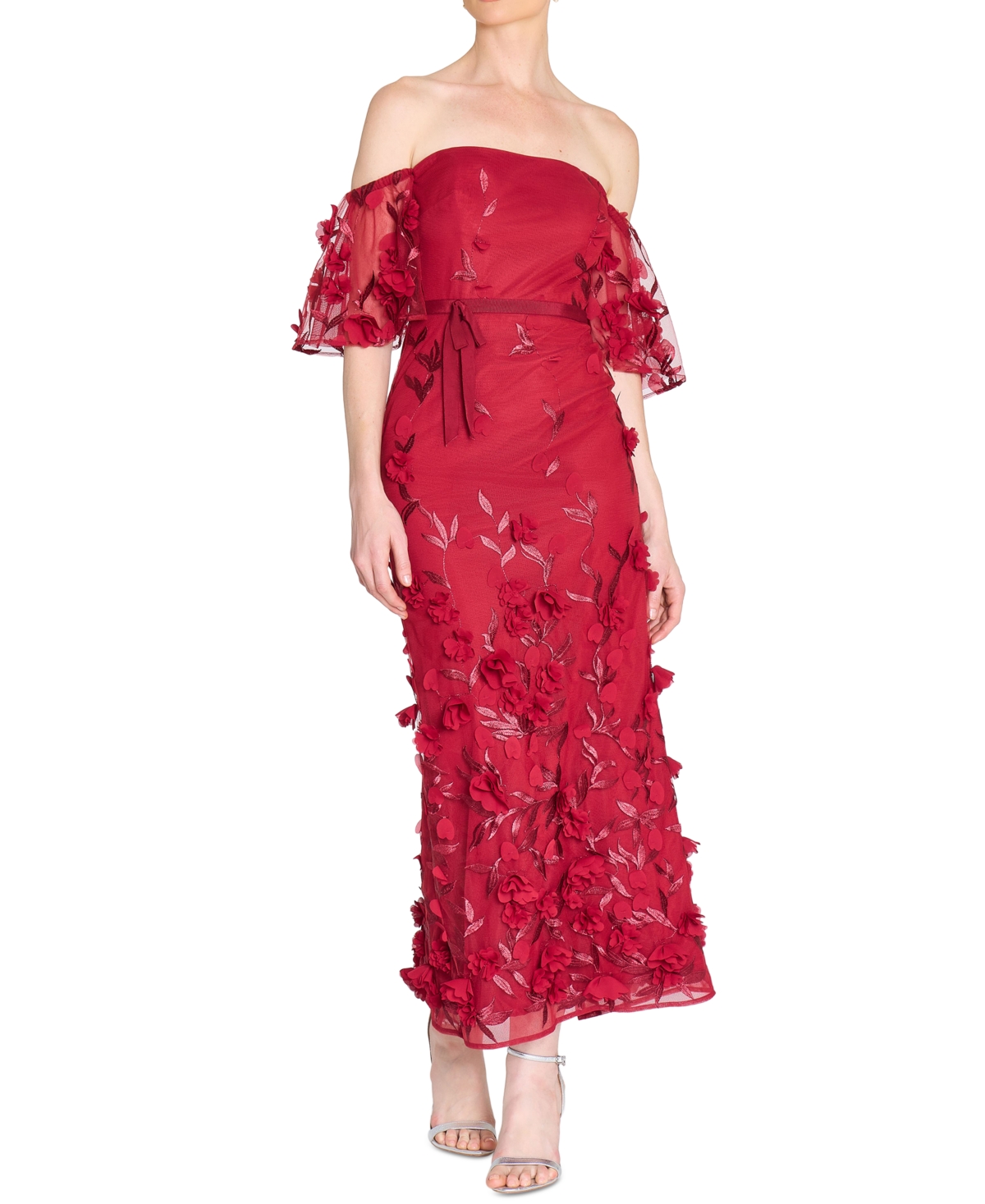 Click here for Marchesa Notte Womens 3D Floral Off-the-Shoulder M... prices