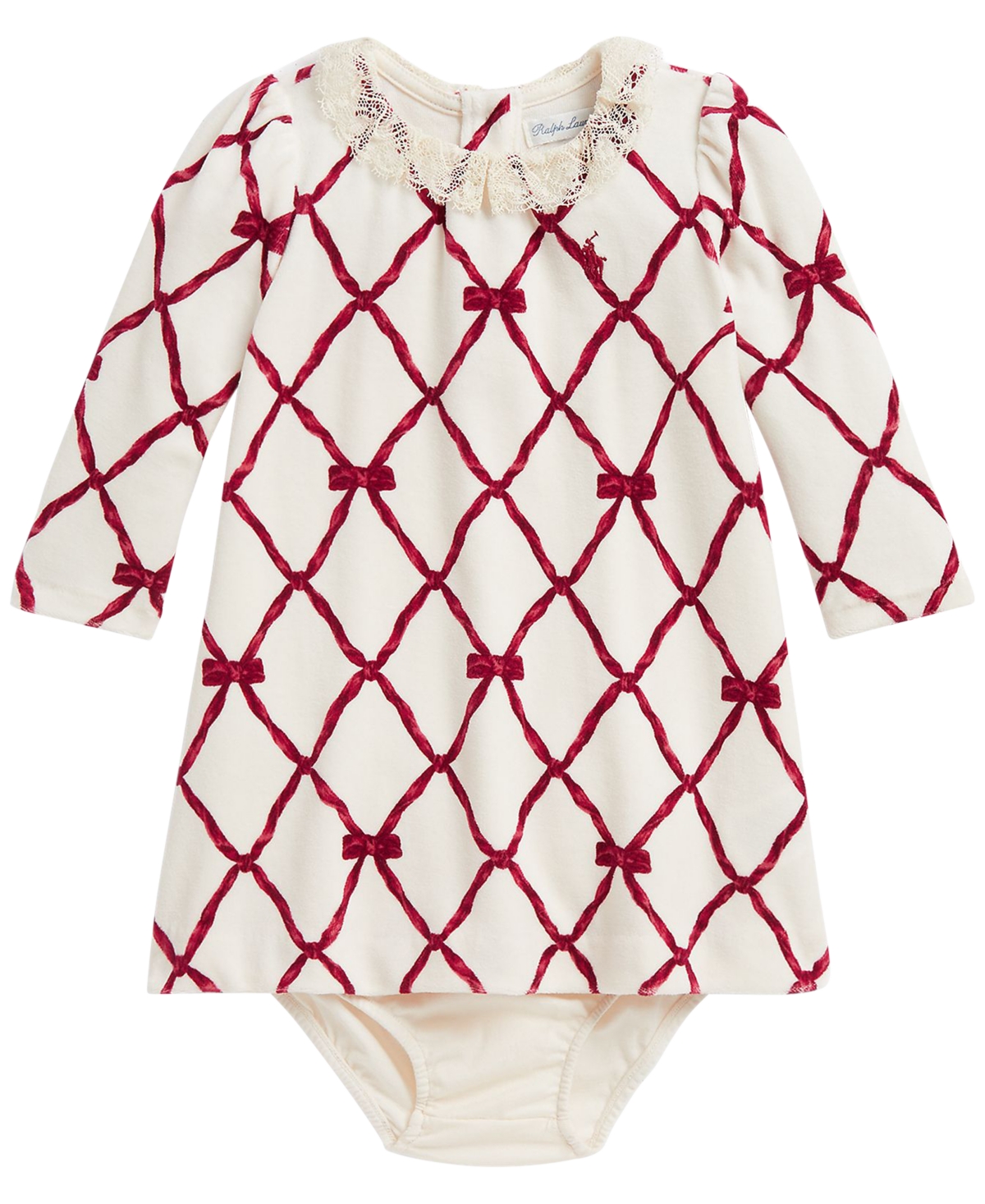 Click here for Ralph Lauren Baby Girls Ribbon-Print Velour Dress... prices