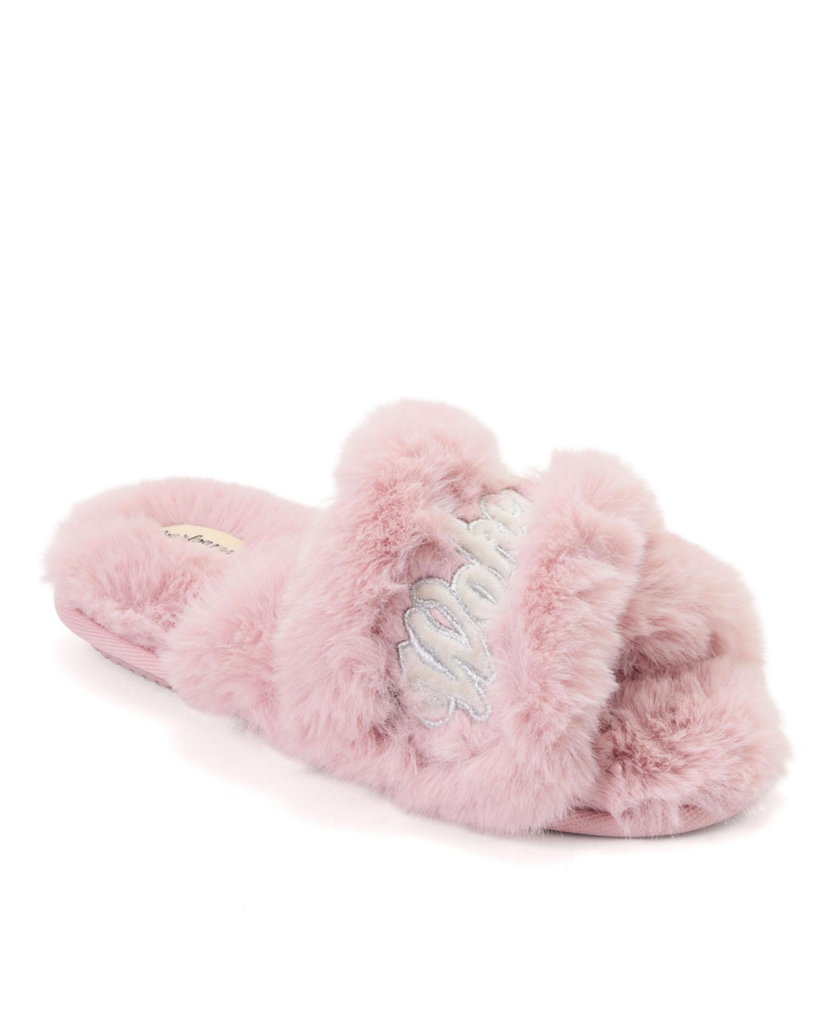 Click here for Dearfoams Womens Fur Slide Slippers - Pale mauve prices