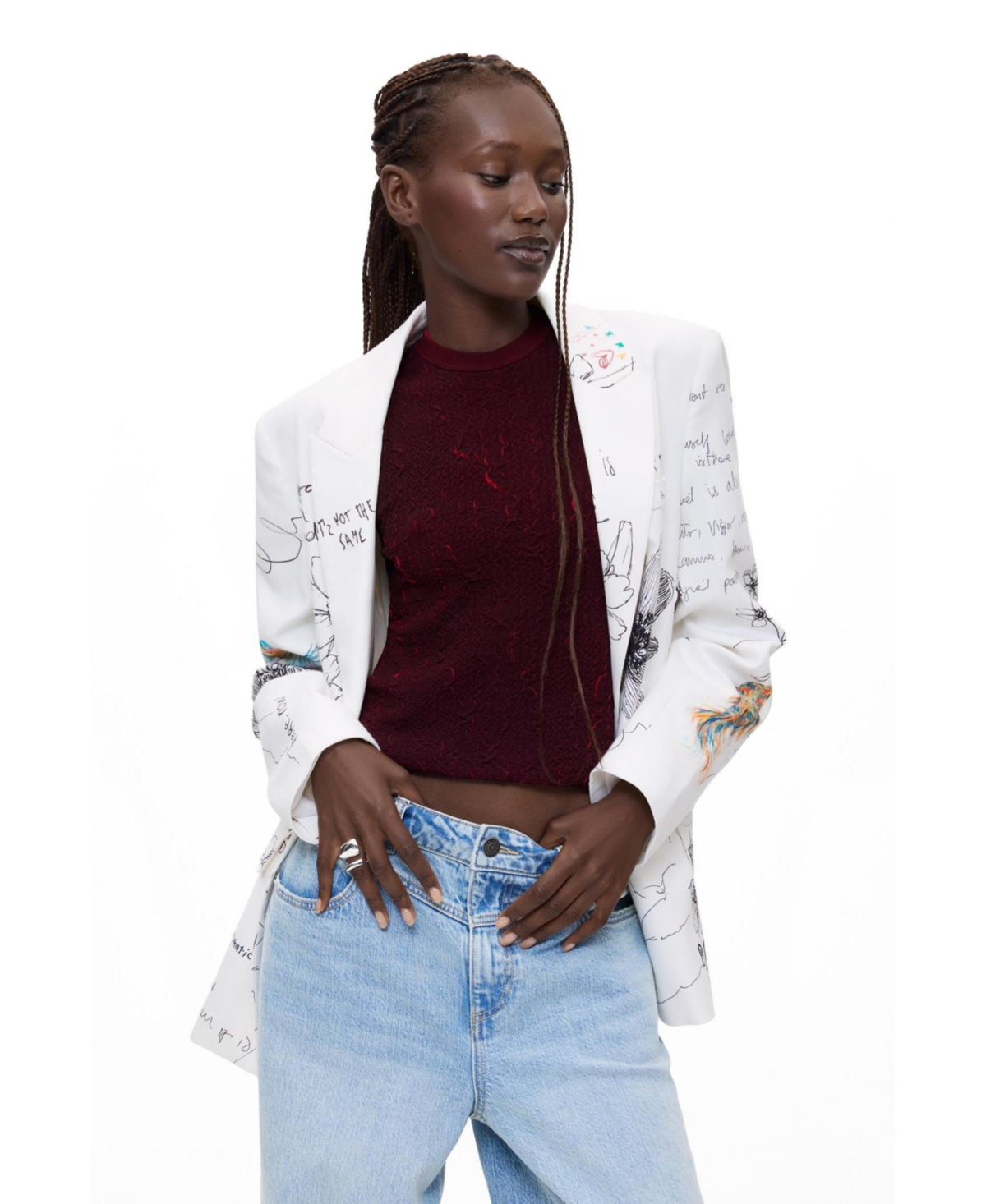 Click here for Desigual Womens Blazer With Floral Print - Off whi... prices