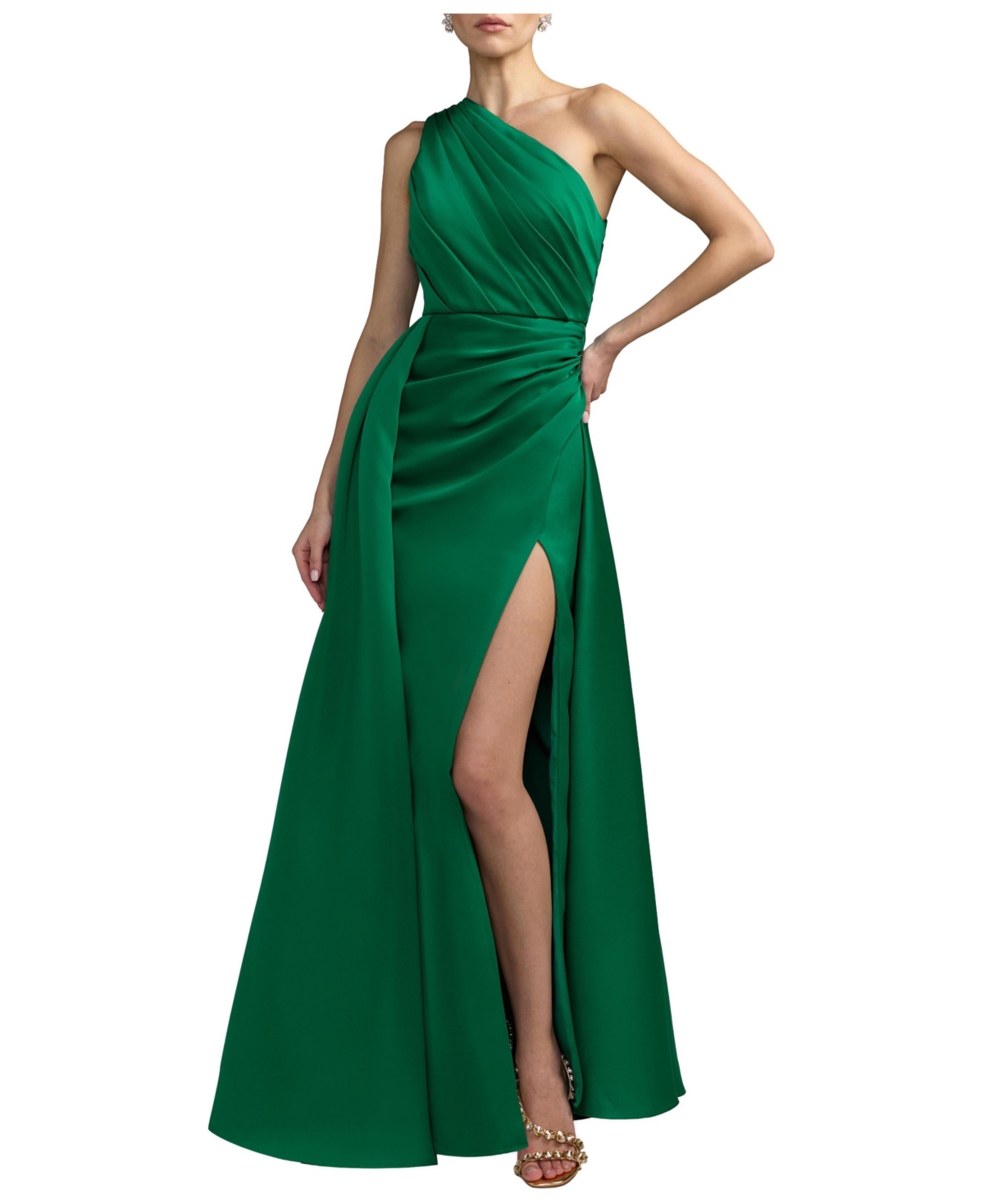 Click here for Mac Duggal Womens One-Shoulder Draped Satin Gown w... prices