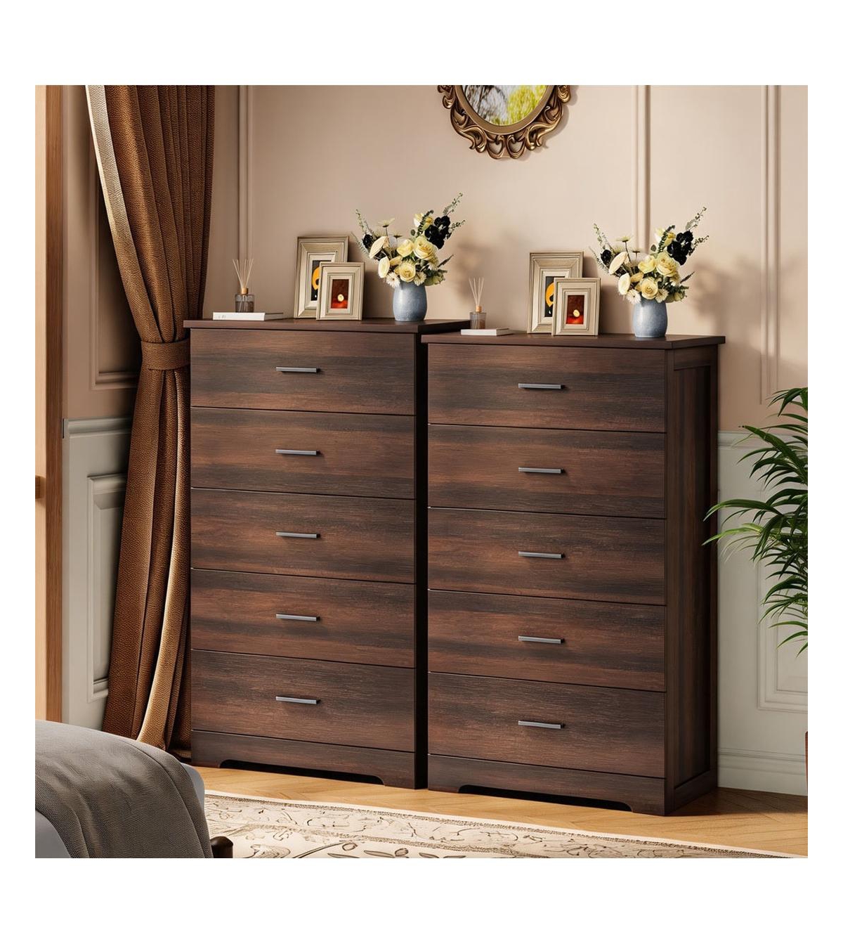 Click here for Dresser Set of 2 Mid-Century Modern 5-Drawer Chest... prices