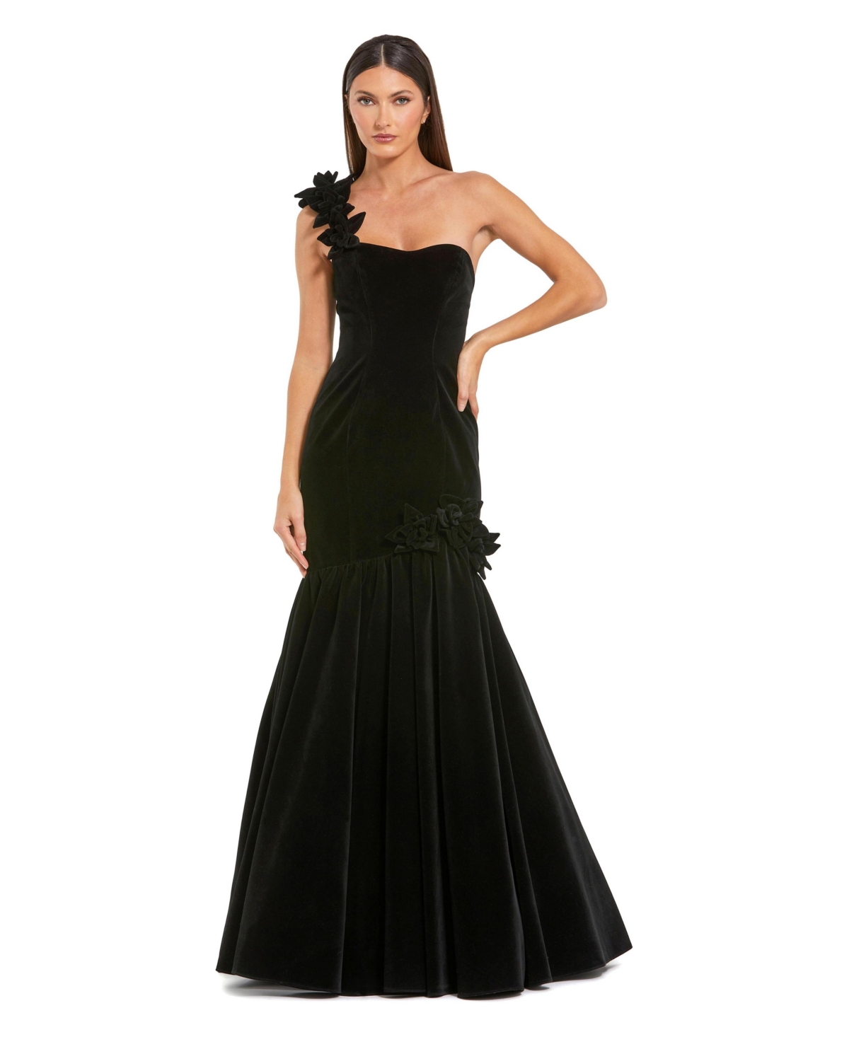 Click here for Mac Duggal Womens One-Shoulder Velvet Mermaid Gown... prices