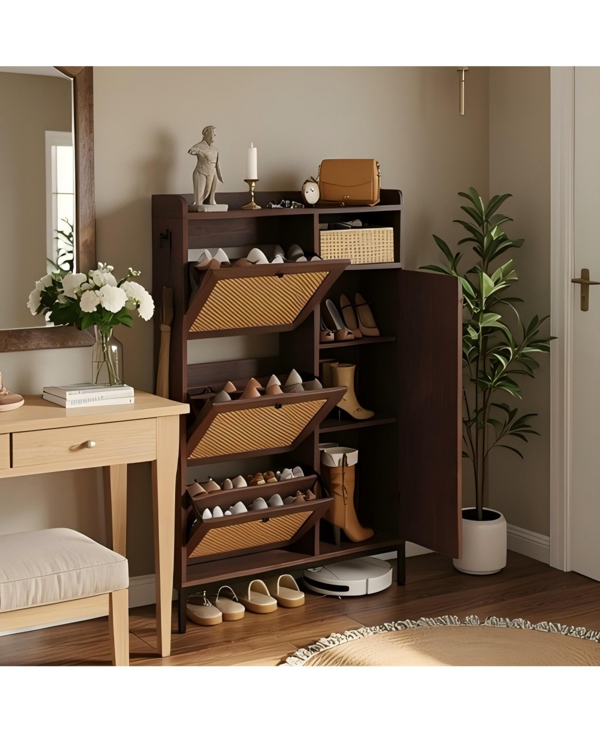 Click here for 35x9x52in 3-Drawer Shoe Cabinet with Doors  Engine... prices