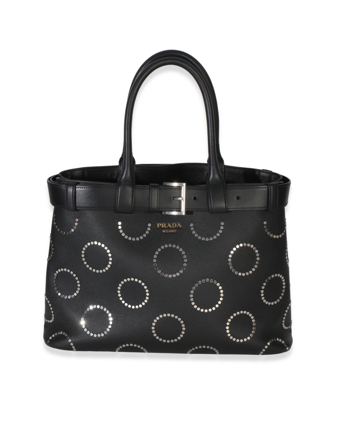 Click here for Pre-Owned Prada Black Soft Grain Calfskin Studded... prices