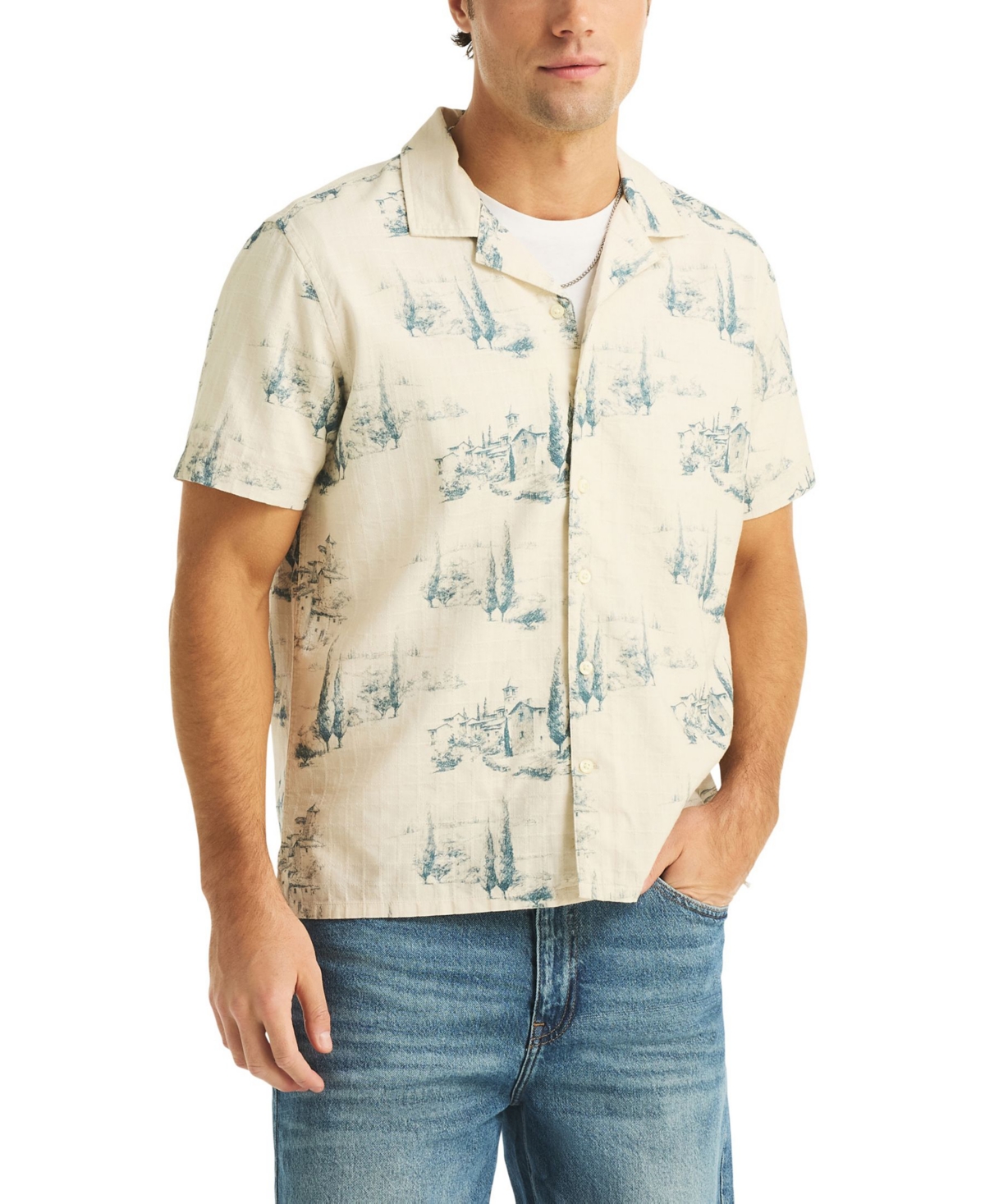 Click here for Nautica Mens Scenic Print Camp Collar Shirt - Mars... prices