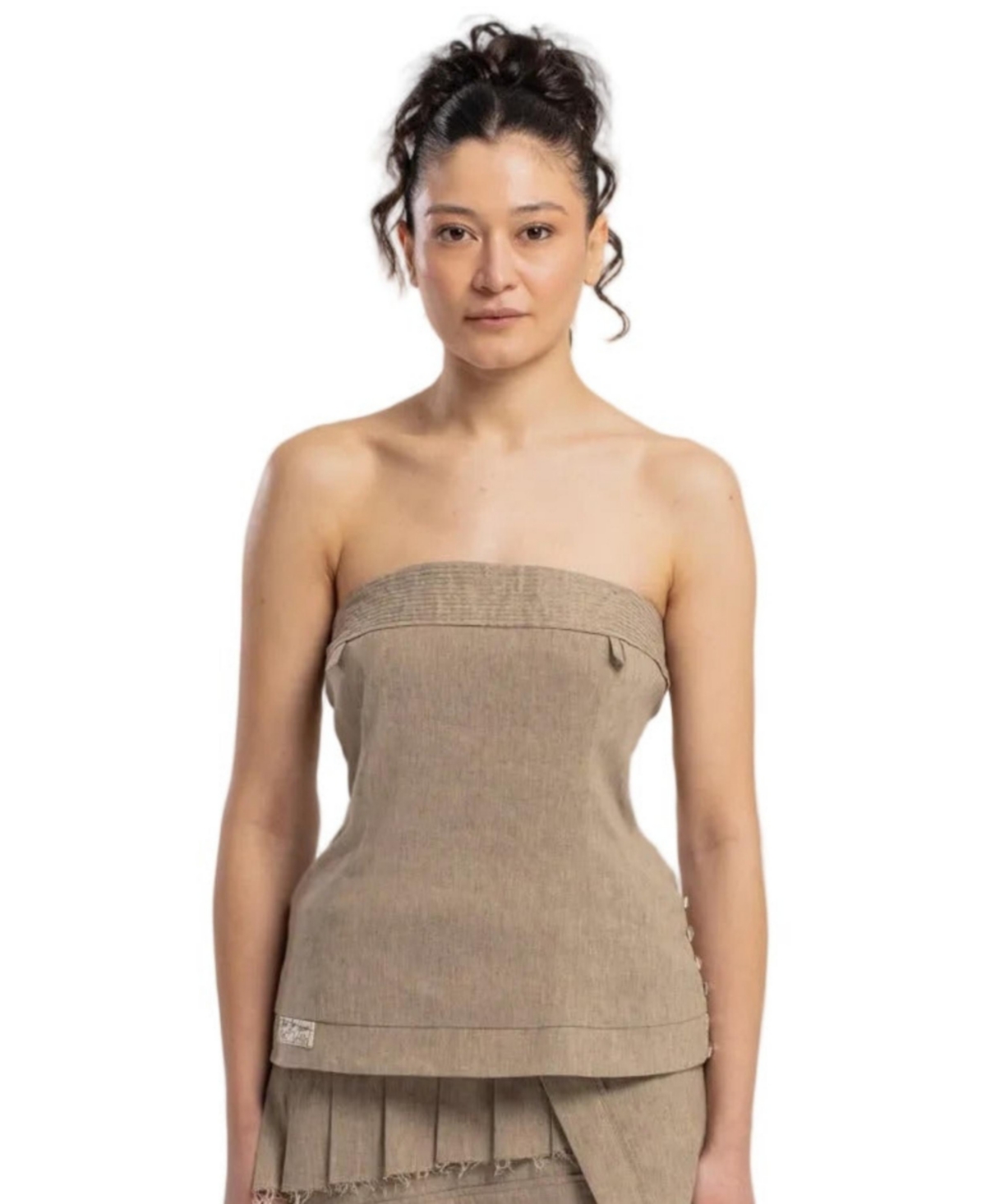Click here for Pcfg Womens Linen-Blend Strapless Top - Moon rock prices