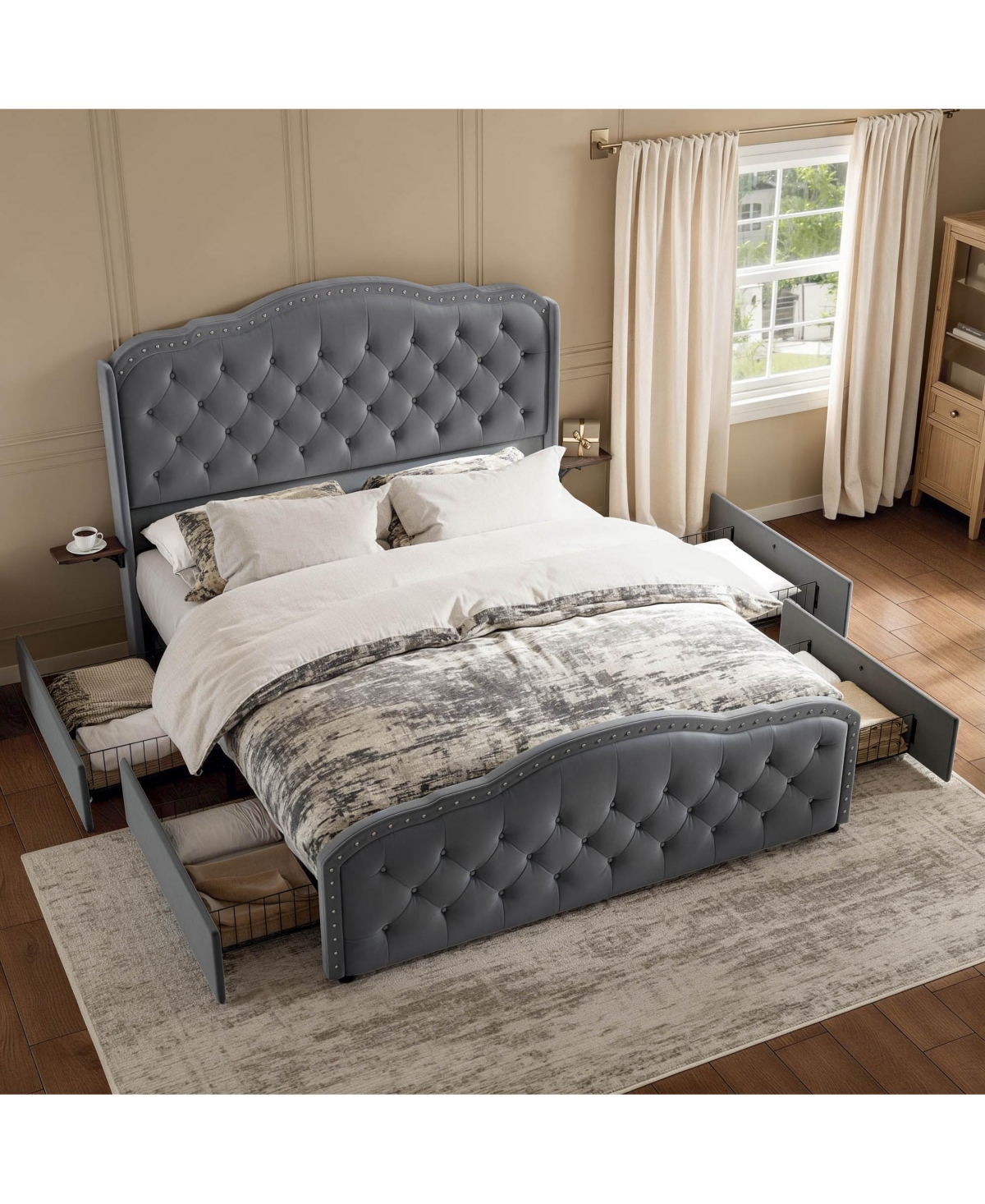 Click here for Hausource Velvet Wingback Upholstered Full Platfor... prices
