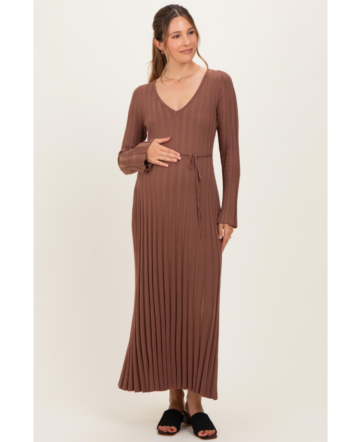 Click here for Pinkblush Maternity Taupe Ribbed Knit Maxi Dress -... prices