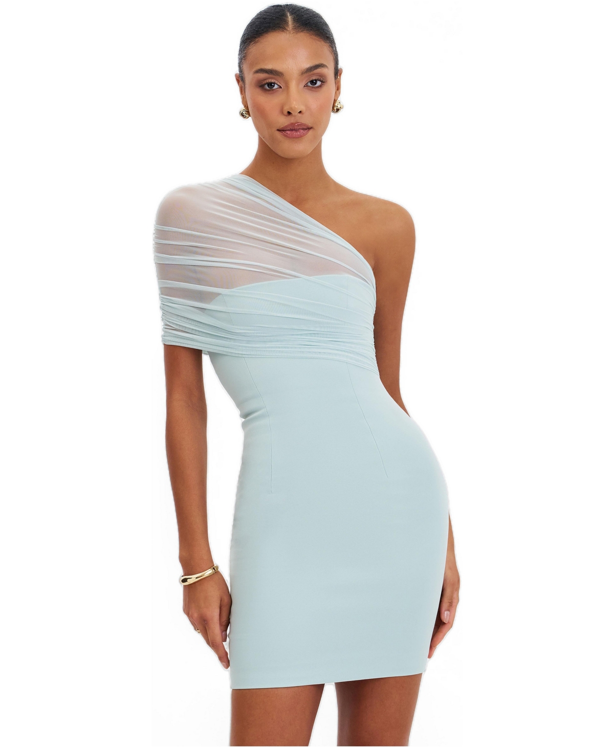 Click here for Miss Circle Womens Phoebe One-Shoulder Ruched Mesh... prices
